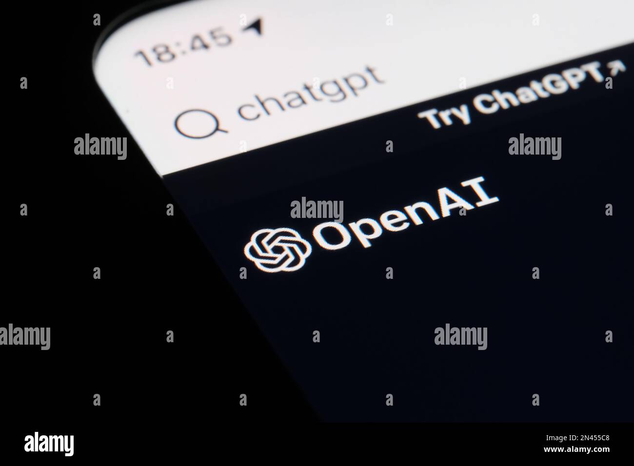Shanghai,China-Feb.8th 2023: close up OpenAI and ChatGPT brand logo on screen. American AI ...
