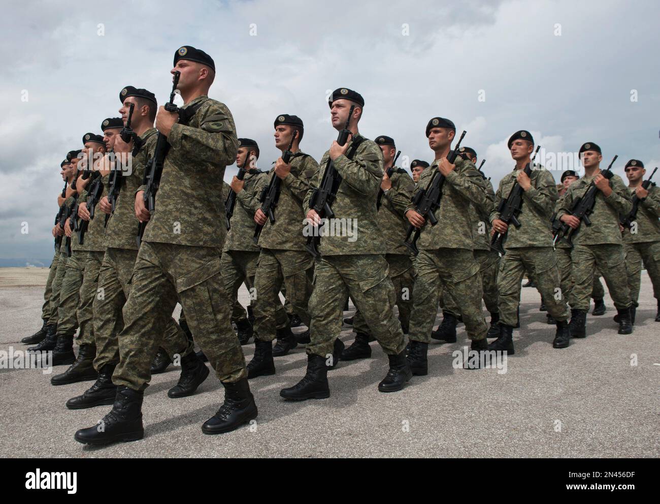 Kosovo Security Force members march during a KFOR change of command ...