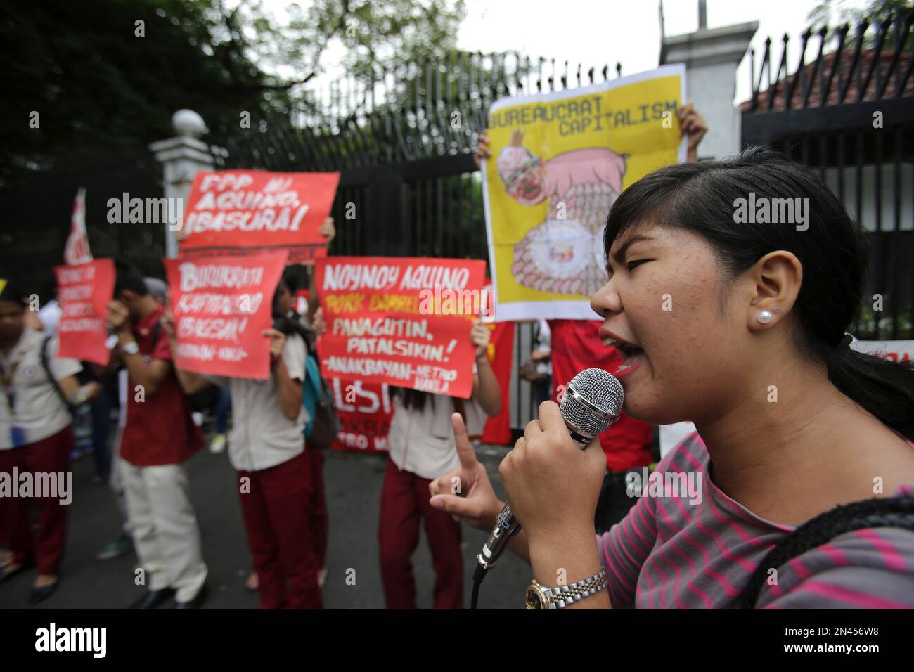 A Filipino student protester shouts slogans during a rally outside the ...