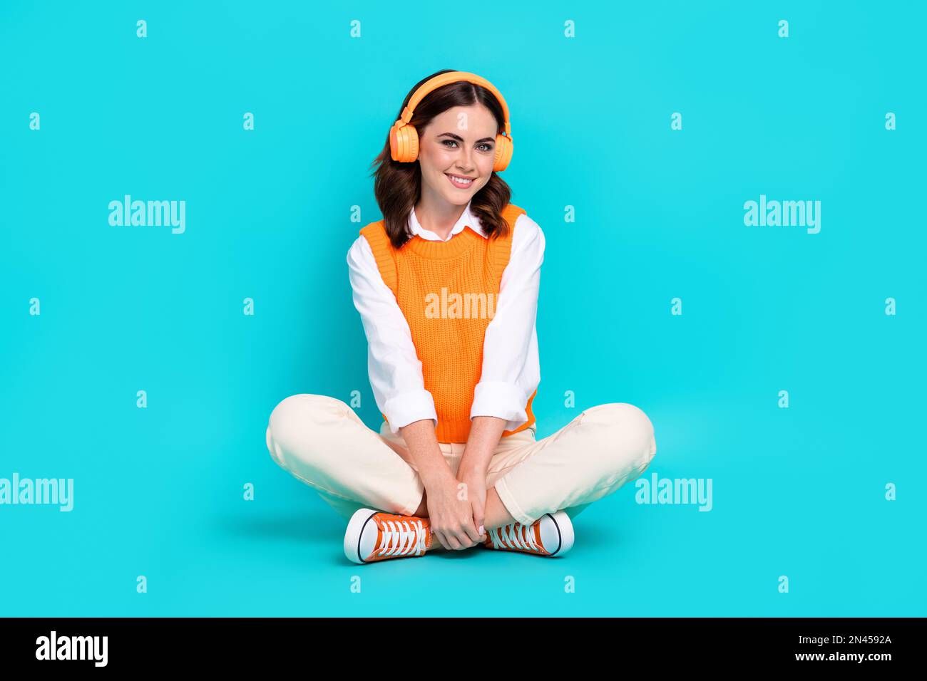 Full body size photo of cheerful good mood smiling girl wearing classy ...