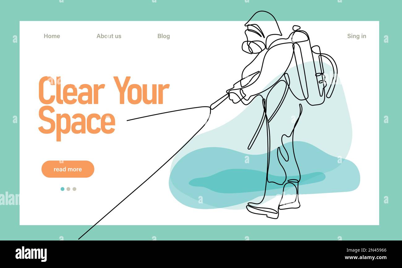 Continuous one line drawing of hand wearing rubber gloves cleaning ...