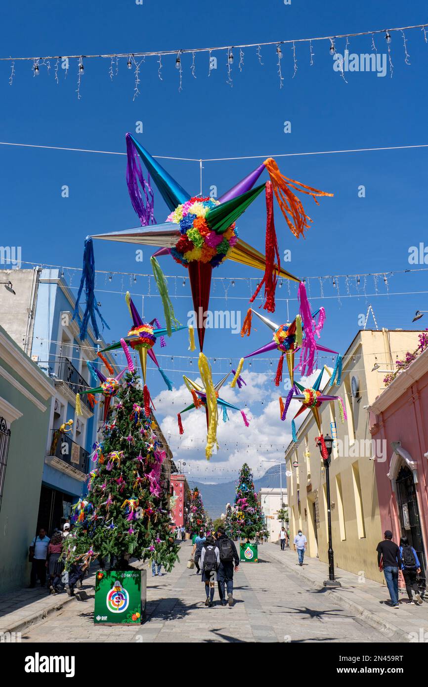 Star-shaped Christmas piñatas and Christmas trees decorate Calle ...