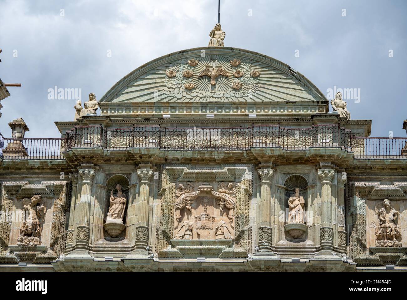 Stone carvings on the facade of the Cathedral of Our Lady of the Assumption in the historic city ...