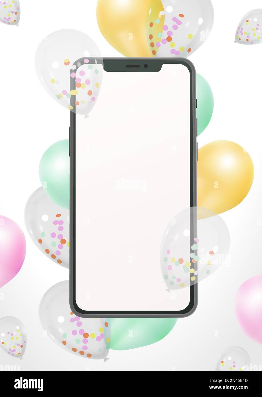 Realistic smartphone mockup with festive balloons Stock Vector Image ...