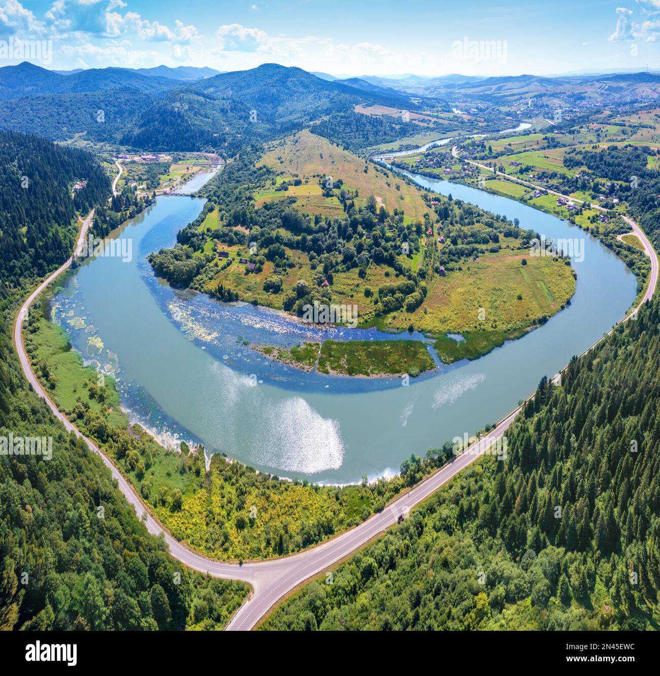 Drone view valley forest river hi-res stock photography and images - Alamy