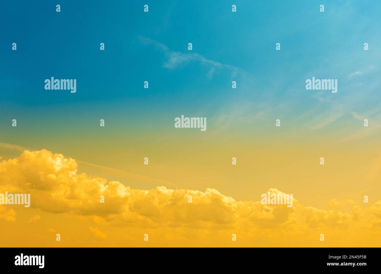Colorful cloudy sky at sunset. Blue yellow gradient color. Sky texture ...