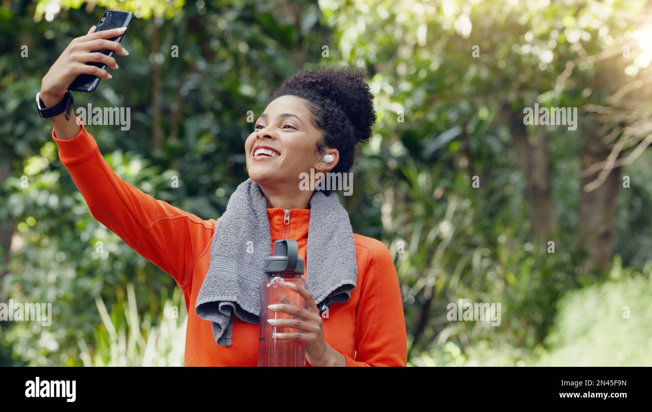 Wellness, health and selfie by social media influencer advertising ...