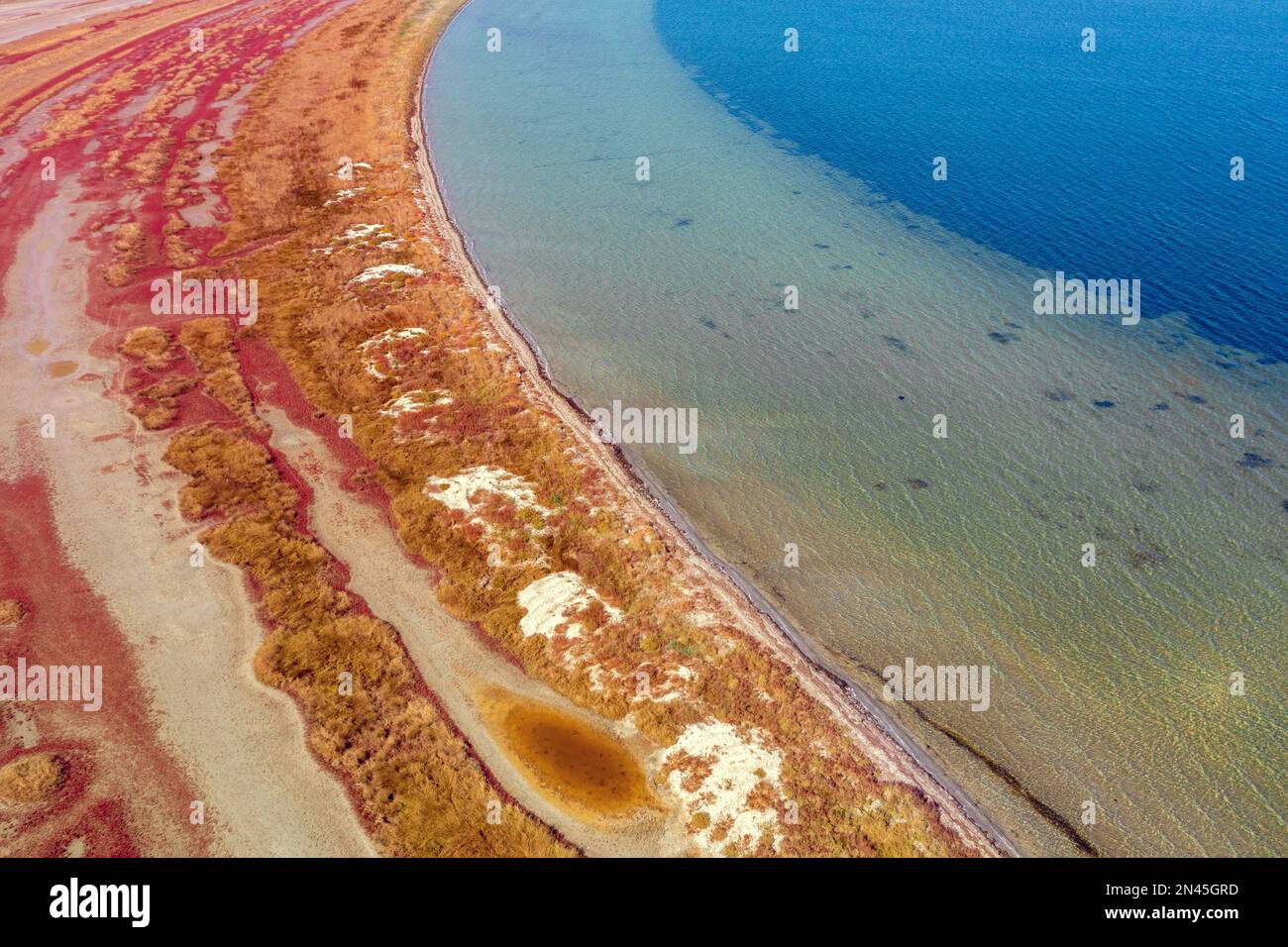 Top view of the estuary and colorful shore. National park Tuzlovsky ...