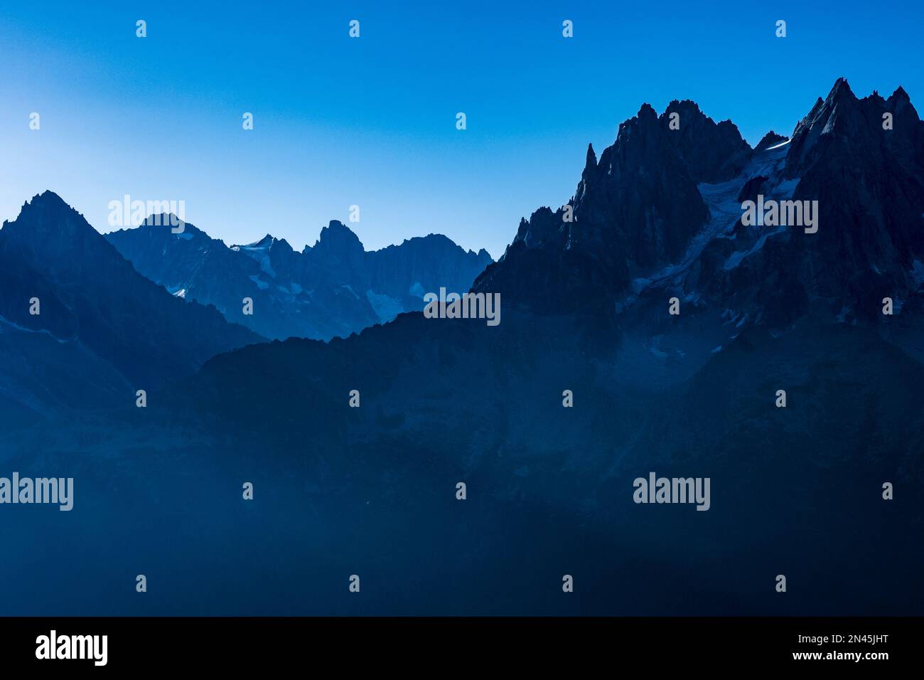 High alpine landscape with mountains and ridges of the Auvergne-Rhône ...