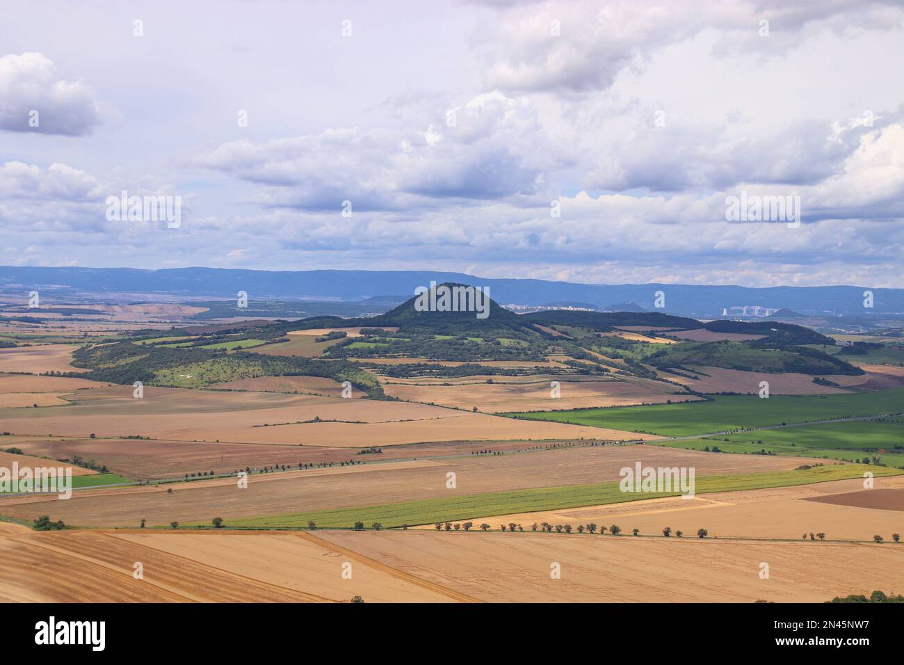A view to the landscape with meadows, trees and fields at Czech ...