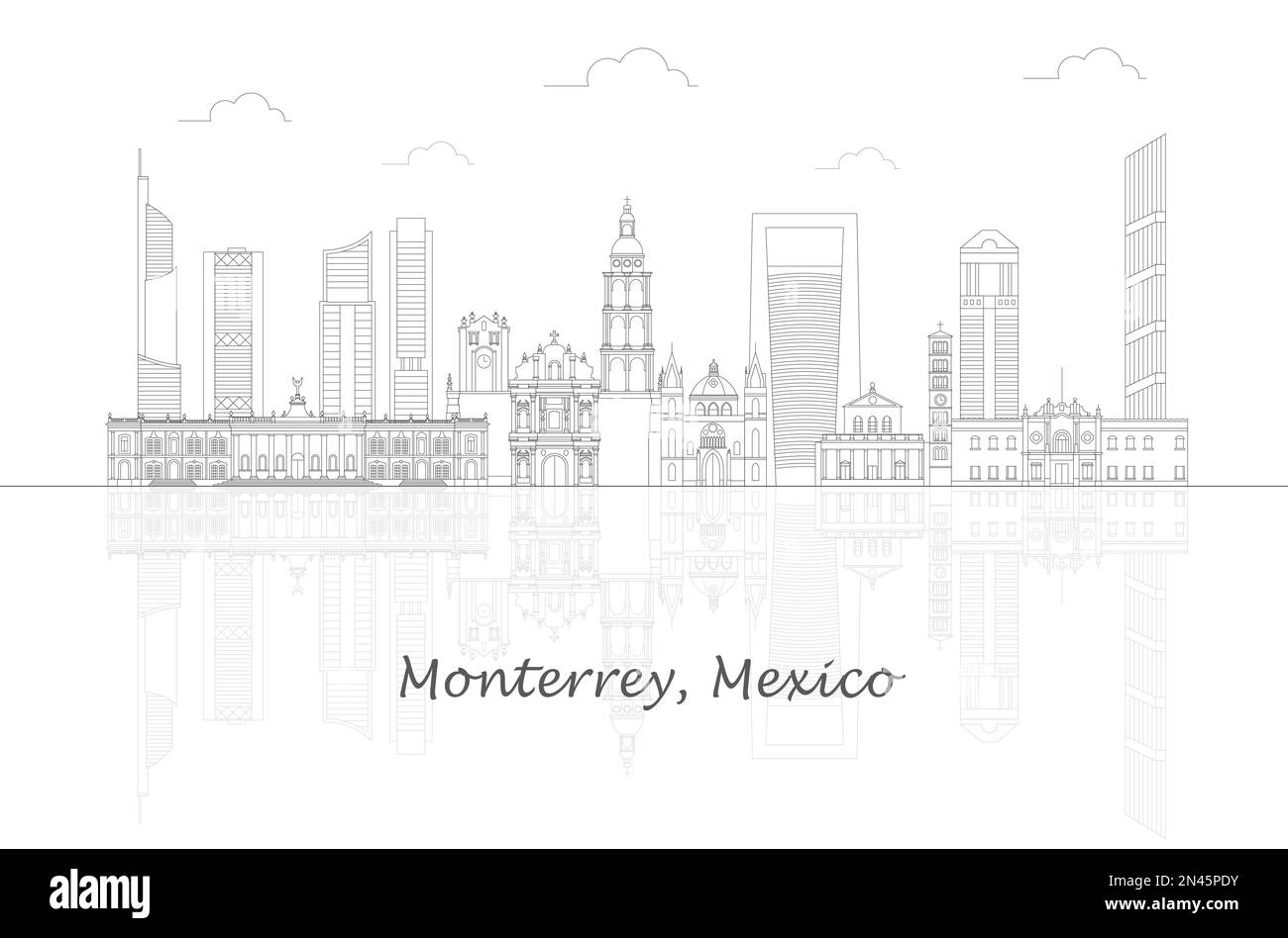 Outline Skyline panorama of city of Monterrey, Mexico - vector ...
