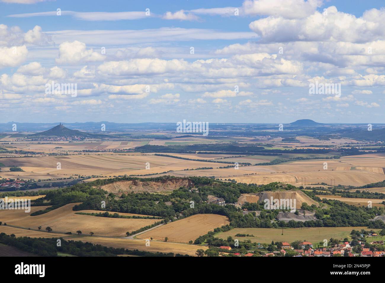 A view to the landscape with meadows, trees and fields at Czech ...