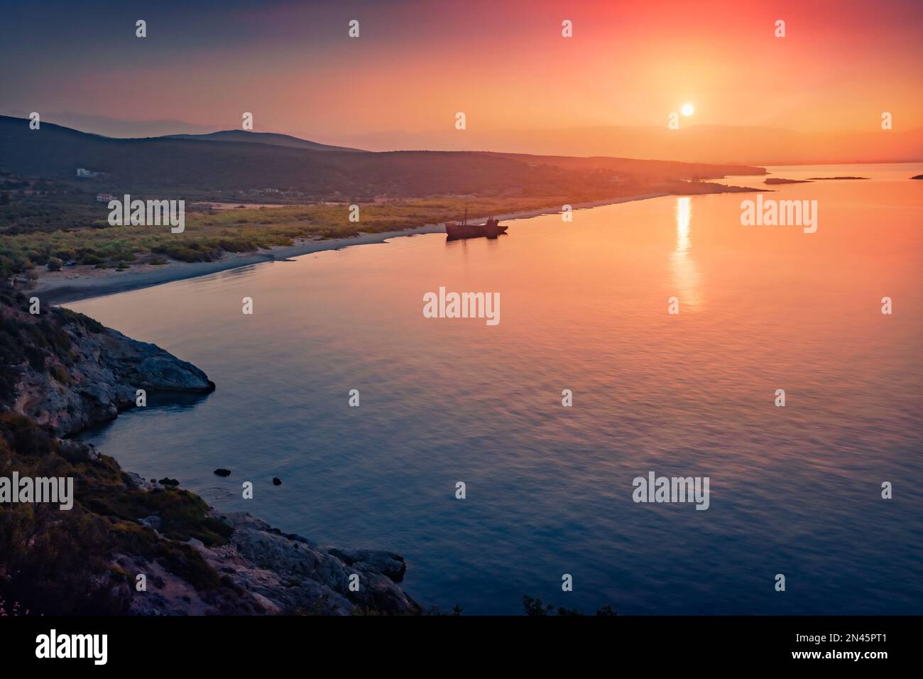 Dramatic sunrise on Valtaki beach with Dimitrios Shipwreck ...