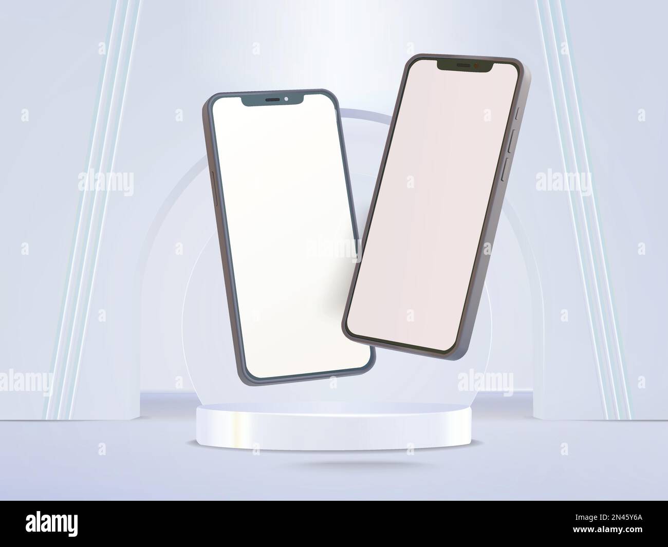 Vector 3D smartphones and podium mockup light backdrop Stock Vector ...