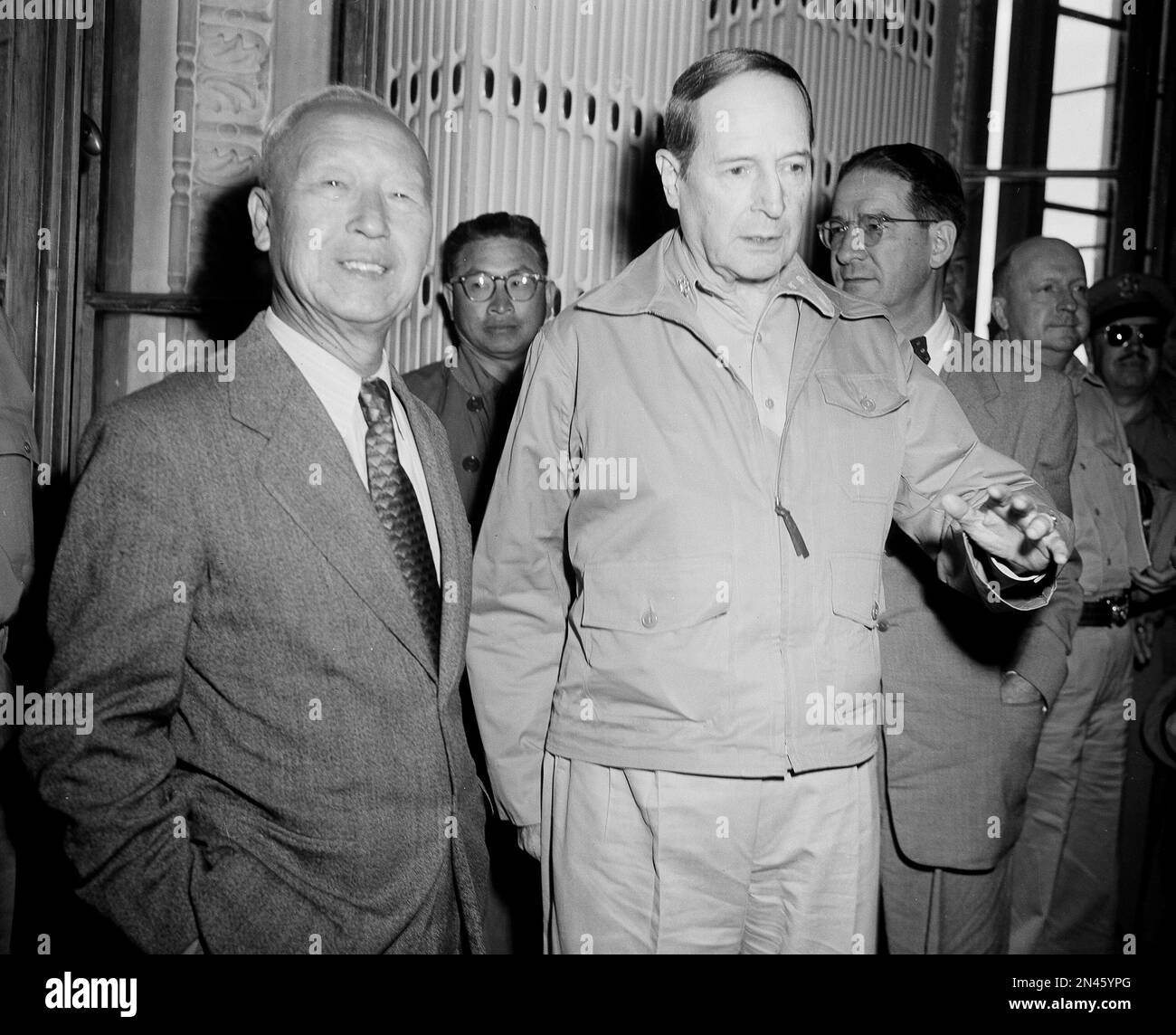 The first President of South Korea Sygman Rhee, left, is shown with ...