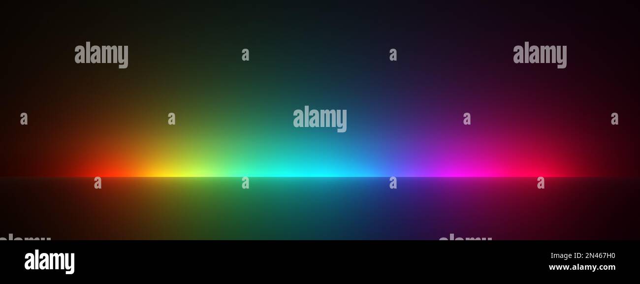 Glowing spectrum rainbow light gradient with reflective floor on black ...