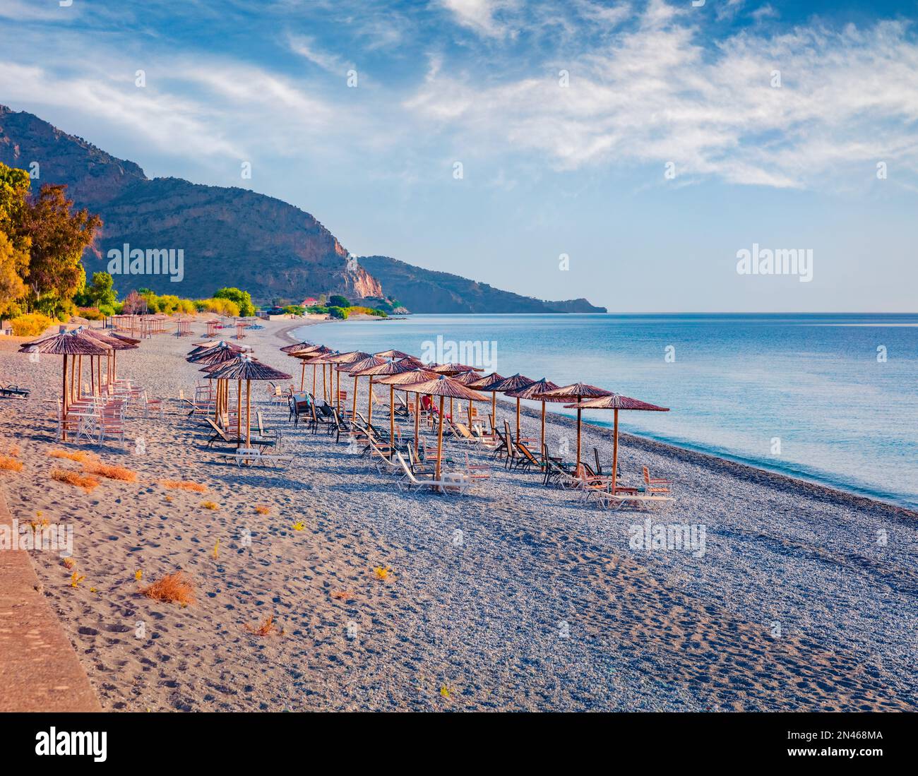 Splendid summer view of Plakas beach, Leonidio town location. Stunning ...