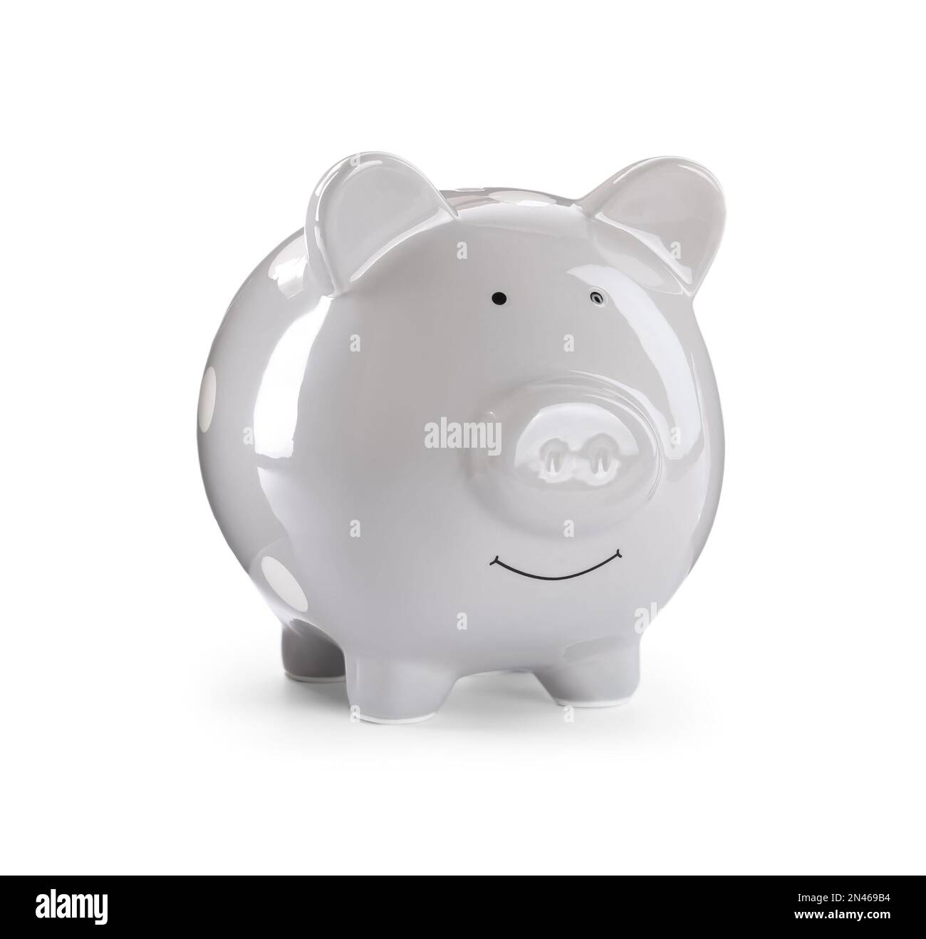 Grey piggy bank on white background. Money saving Stock Photo - Alamy