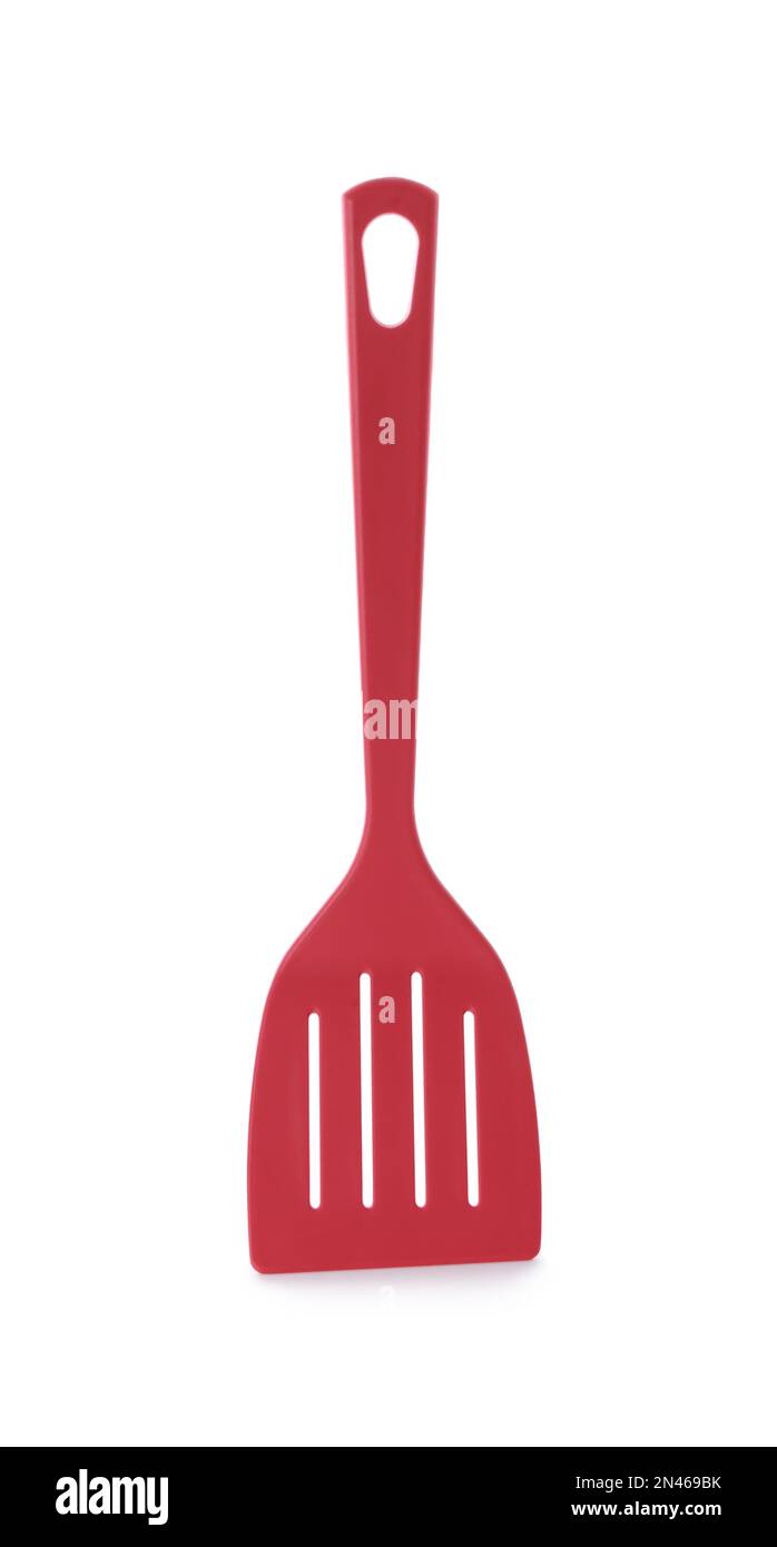 Slotted turner on white background. Kitchen utensils Stock Photo - Alamy