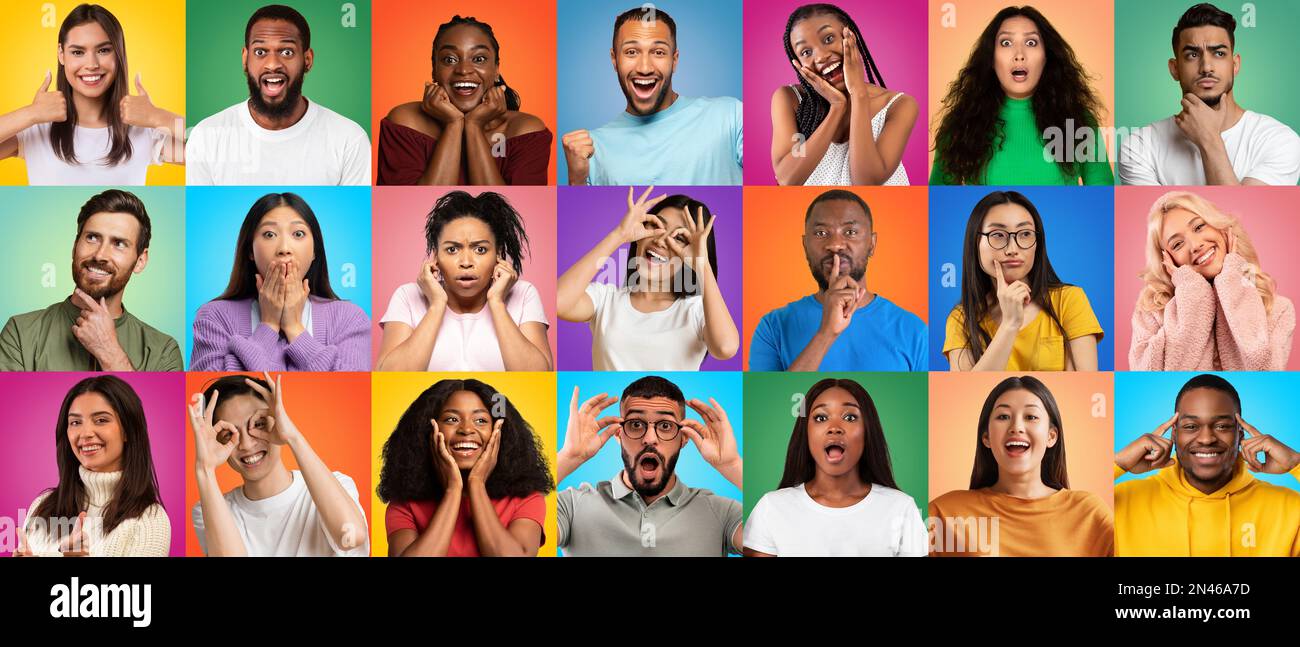 Collage With Different Facial Expressions Of Multiethnic Men And Women ... Collage With Different Facial Expressions Of Multiethnic Men And Women ...