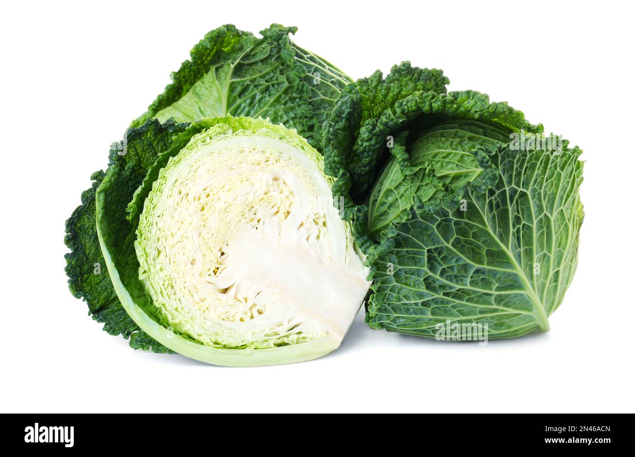 Whole and cut fresh savoy cabbages on white background Stock Photo - Alamy