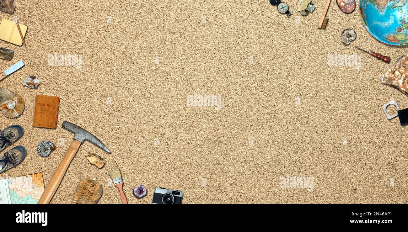 Topview of Set Fieldwork Geology Tools on Textured Background Stock ...