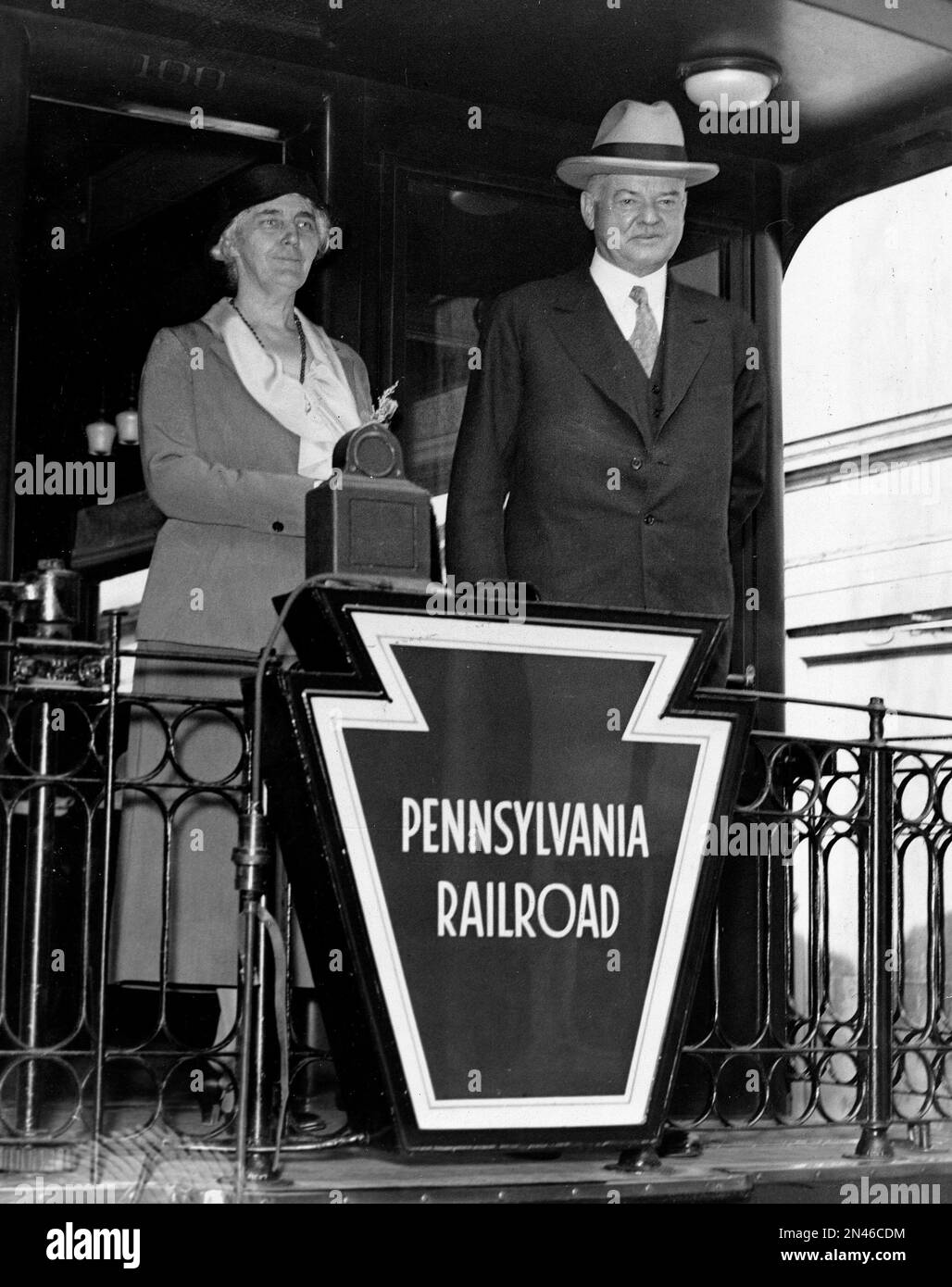 President Herbert Hoover and first lady Lou Henry Hoover stand on the ...