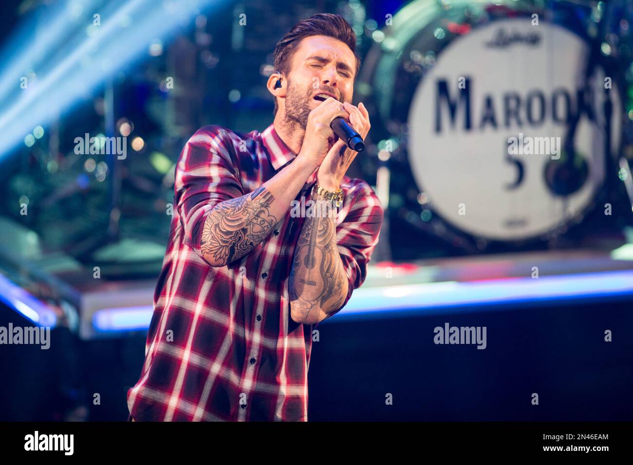 Vocalist Adam Levine of Maroon 5 performs on stage at the iHeartRadio ...