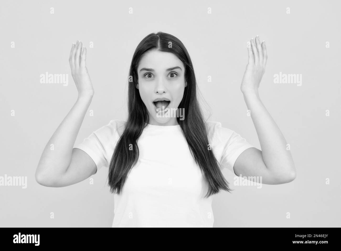 Surprised Astonished Young Woman With Open Mouth Portrait Of Excited