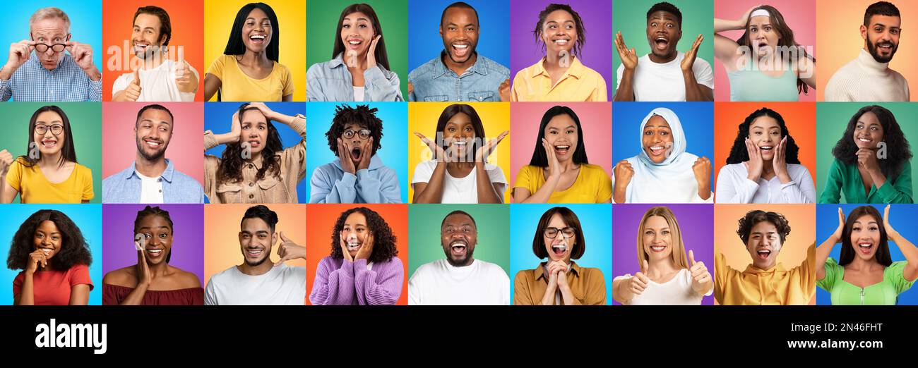 Social Diversity. Portraits Of Diverse Multiethnic People Expressing Different Emotions Stock ...