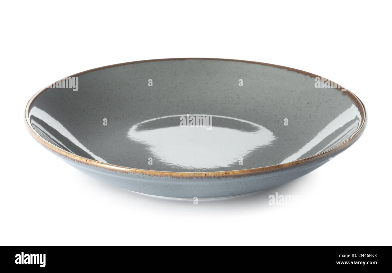 New grey ceramic plate isolated on white Stock Photo - Alamy