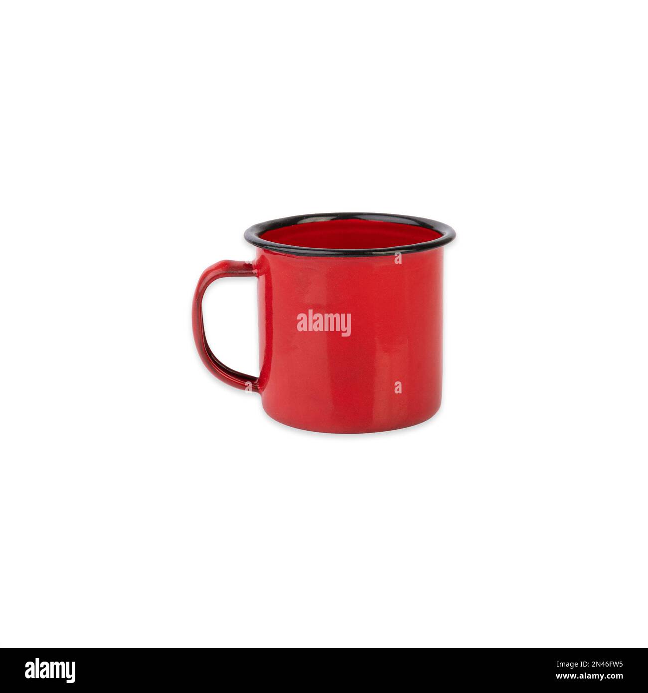 Red metal coffee cup isolated over white background Stock Photo - Alamy