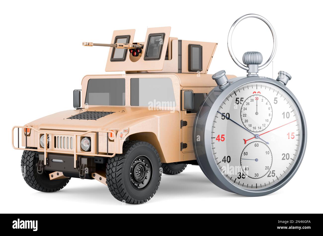 High Mobility Multipurpose Wheeled Vehicle with stopwatch. 3D rendering ...