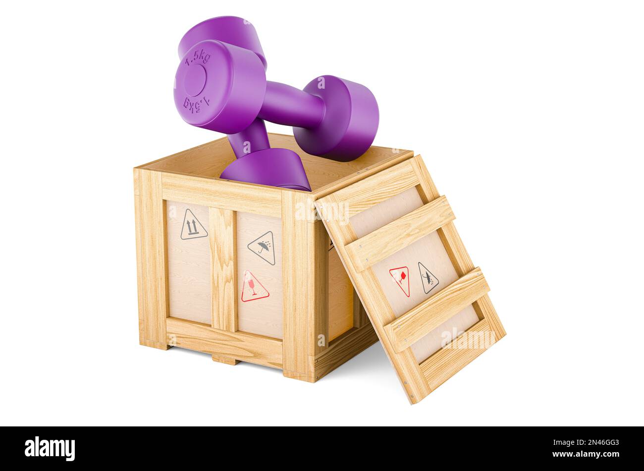 Dumbbells for Strength Training inside wooden box, delivery concept. 3D ...