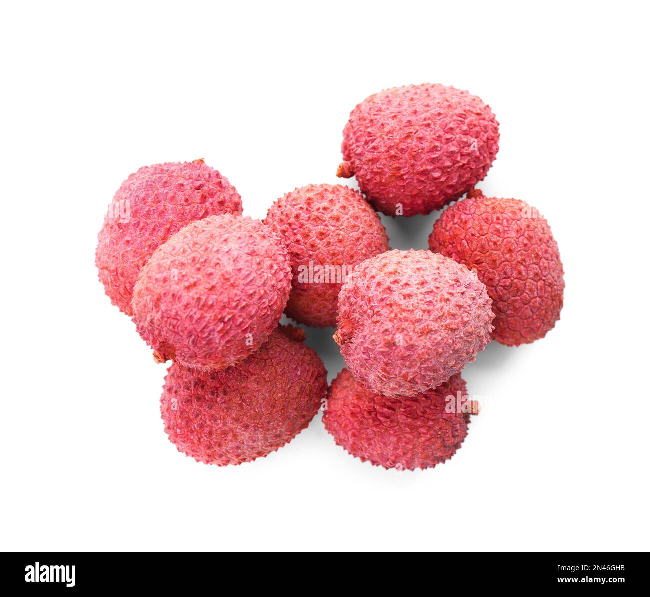 Pile of fresh ripe lychees on white background, top view Stock Photo ...