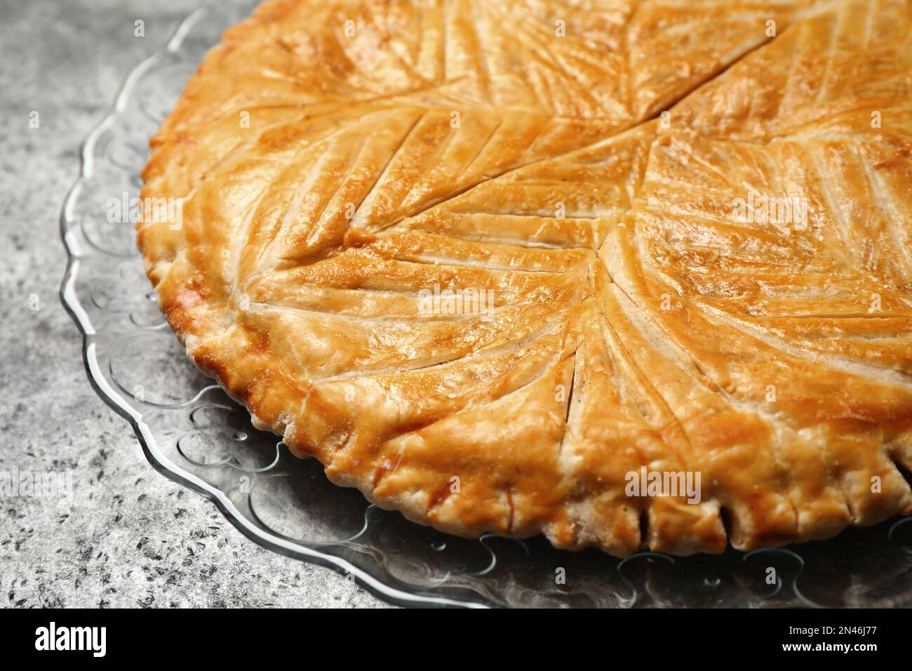 Traditional galette des rois on grey table, closeup Stock Photo - Alamy