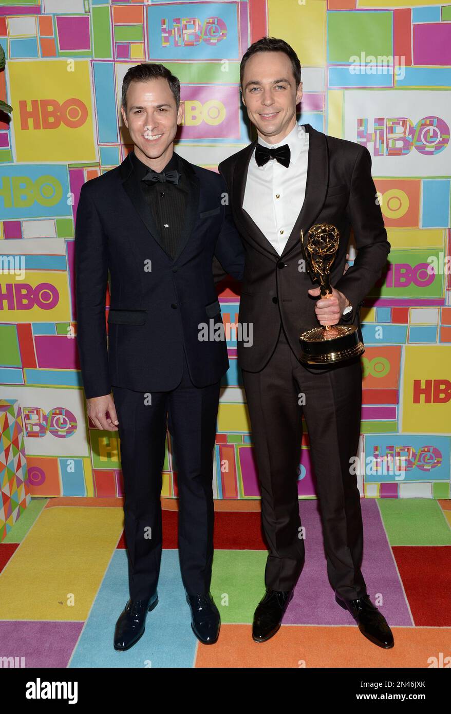 Actor Jim Parsons and boyfriend Todd Spiewak arrive at HBO's Post Emmy ...