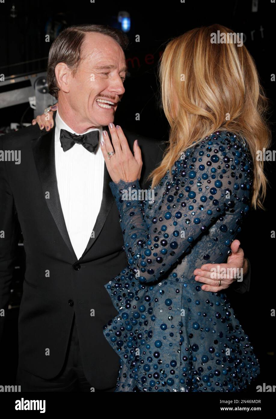 Actor Bryan Cranston, left, and actress Julia Roberts backstage at the ...