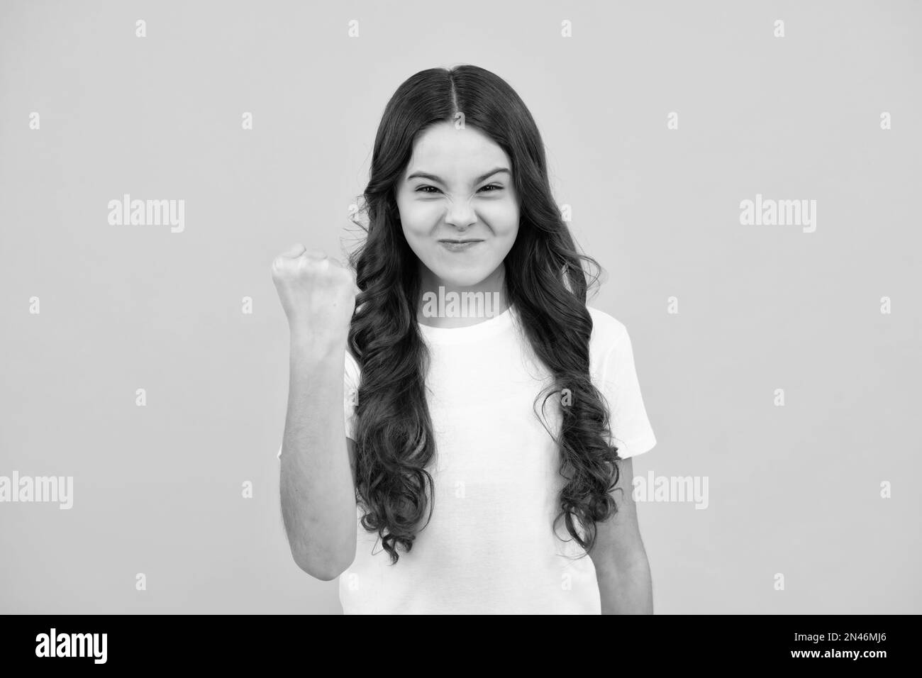 Child girl with angry expression. 12, 13, 14 year old teenager with ...