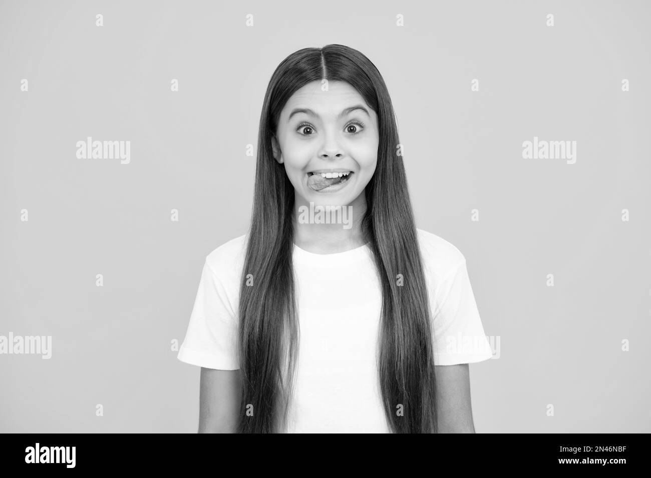 Funny kids face. Portrait of silly teenager child girl smiling and ...