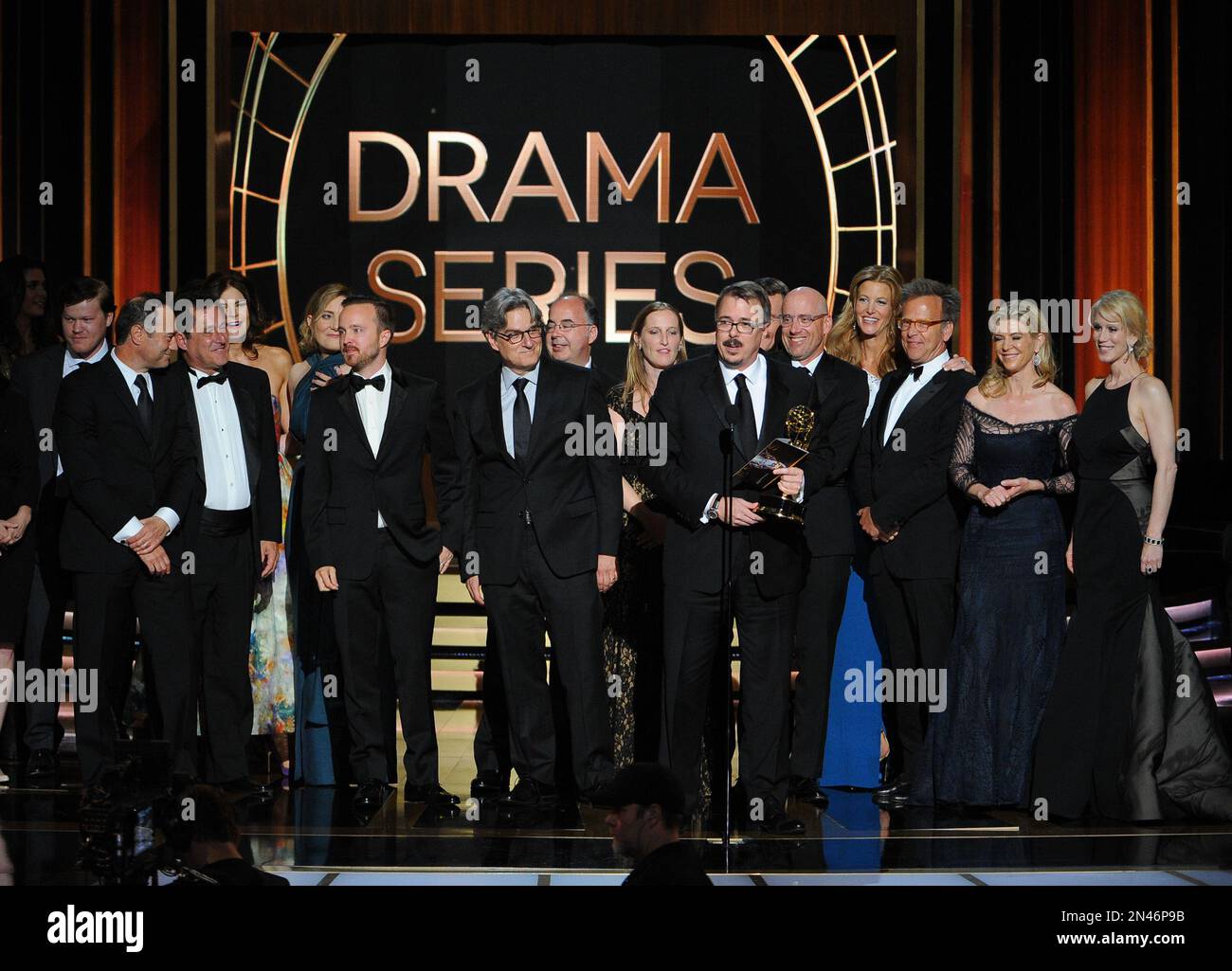 Vince Gilligan, center, and the cast and producers of "Breaking Bad ...