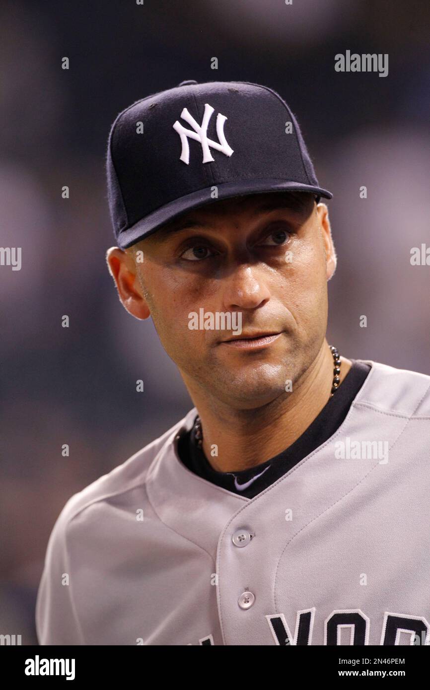 New York Yankees' Derek Jeter looks toward the stands following a ...