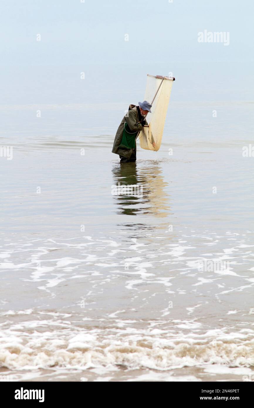 Traditional shrimper with a shrimp net Stock Photo - Alamy