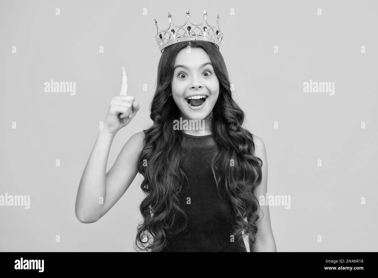 Beauty teen girl queen wear crown. Child in princess diadem. Happy girl ...