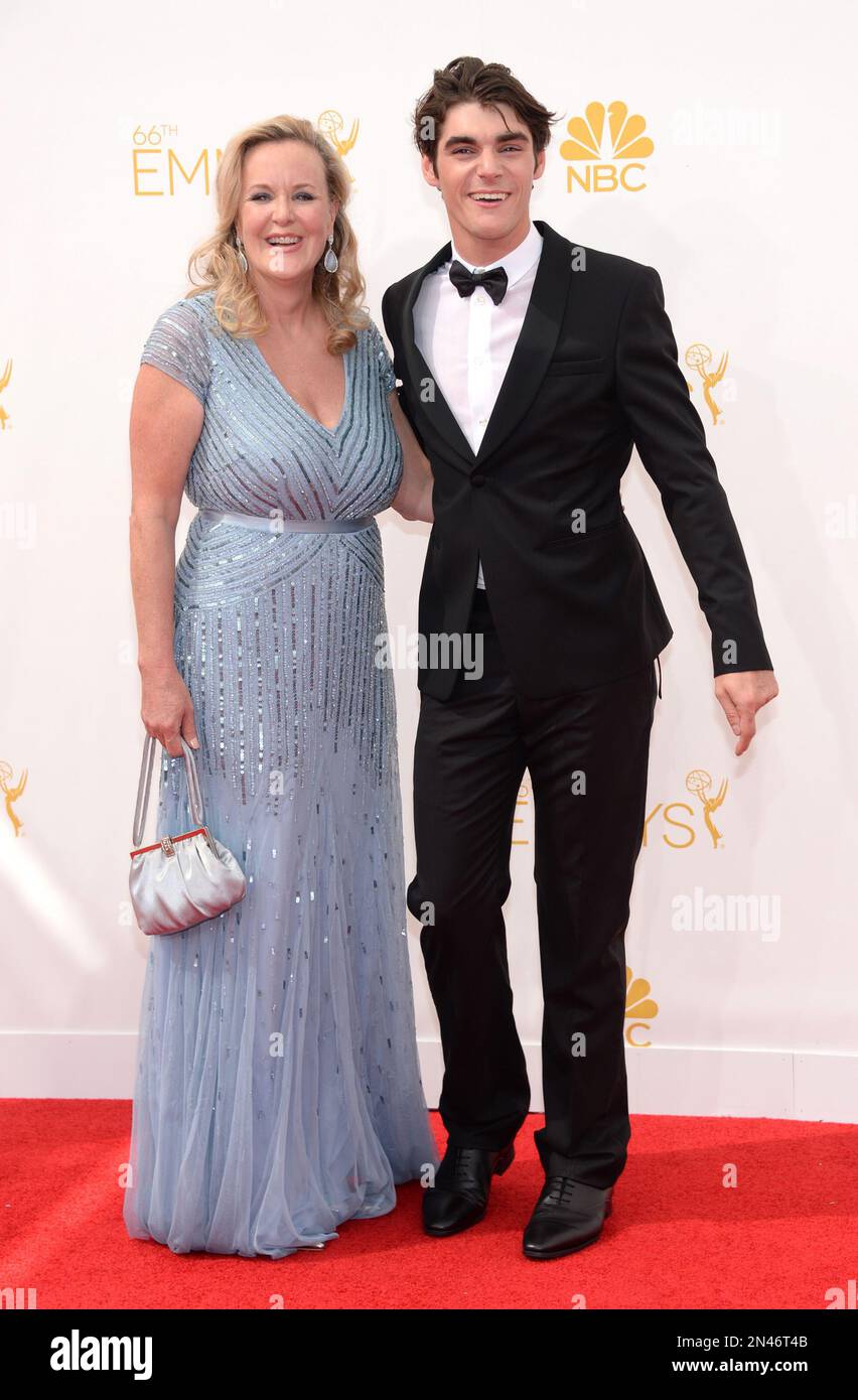 Dyna Mitte, left, and RJ Mitte arrives at the 66th Primetime Emmy ...