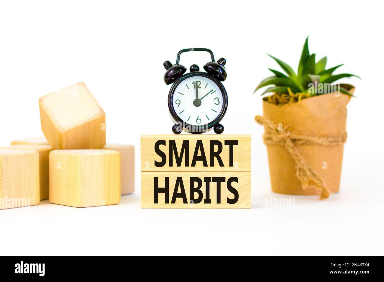 Smart habits symbol. Concept words Smart habits on wooden blocks. Beautiful white table white ...