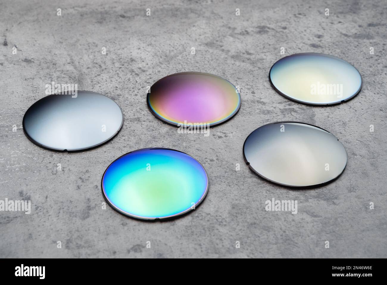 Close up of optical lenses for sunglasses with different color ...