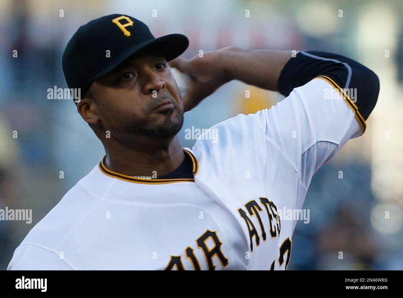 Pittsburgh Pirates starting pitcher Francisco Liriano throws against ...