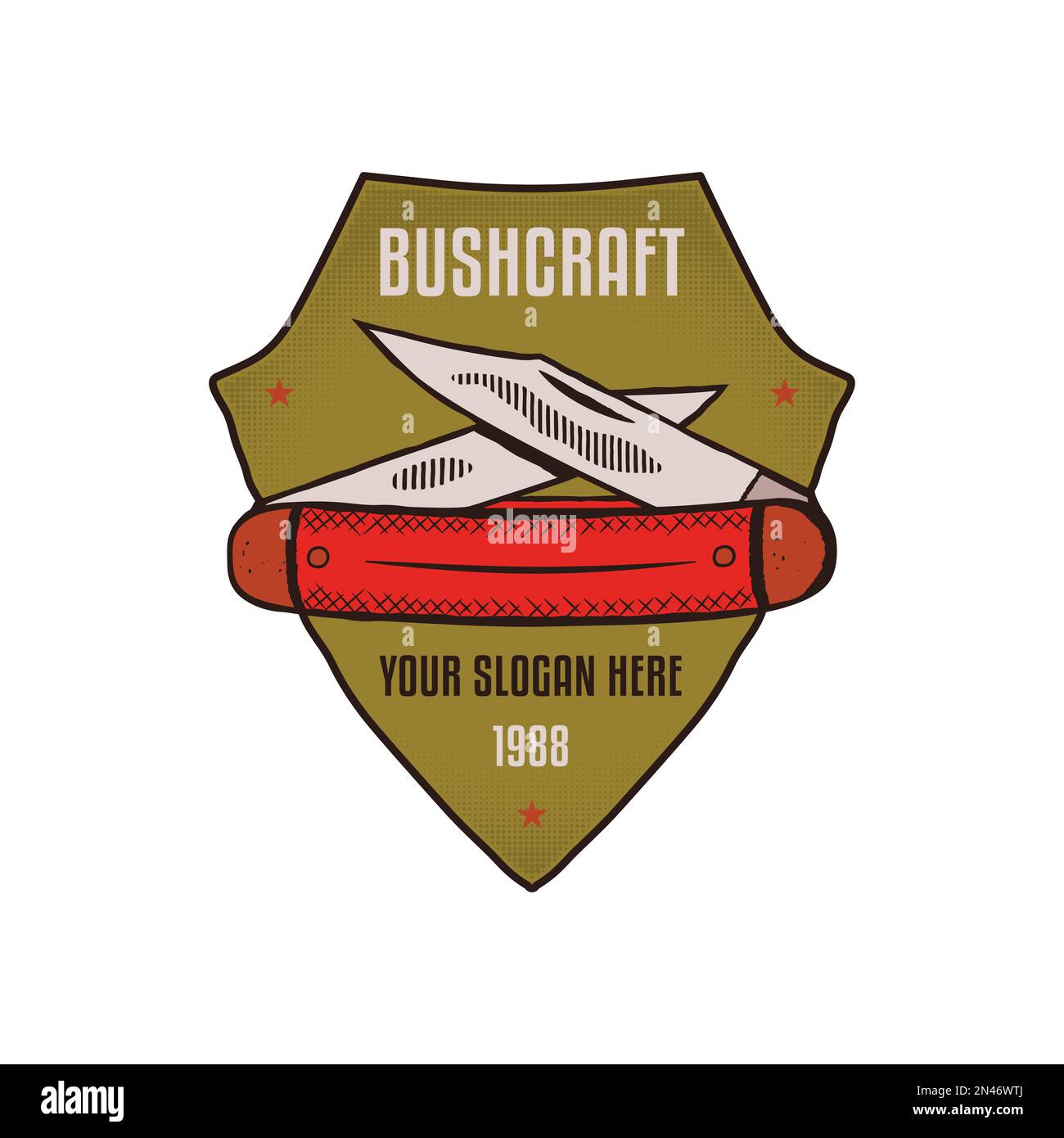 Camping Adventures badge design with knife. Hiking bushcraft emblem ...