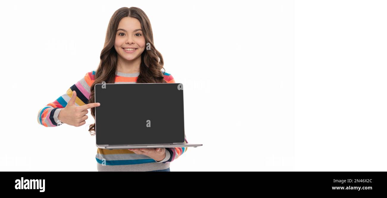 pointing finger. happy child presenting product. school presentation on ...